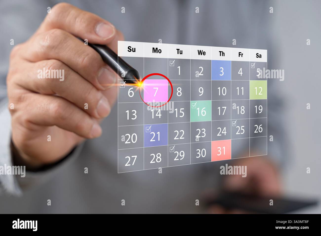 Businessman manages time for effective work. Calendar on the virtual ...