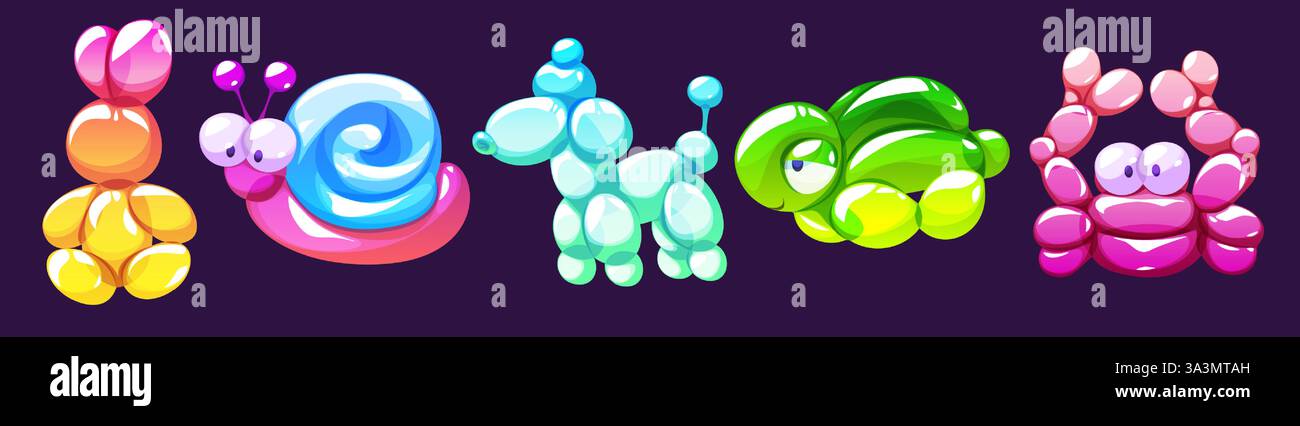 Twisted balloon animals set - funny colorful shapes of bunny and snail ...