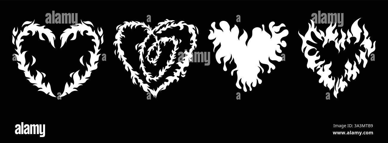 Flame heart silhouettes - burning love symbols, passionate romantic ...
