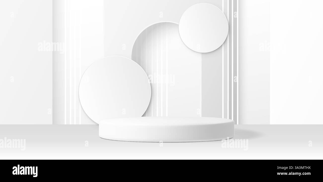 White geometric 3d pedestal or podium with arch shapes and fluted wall ...