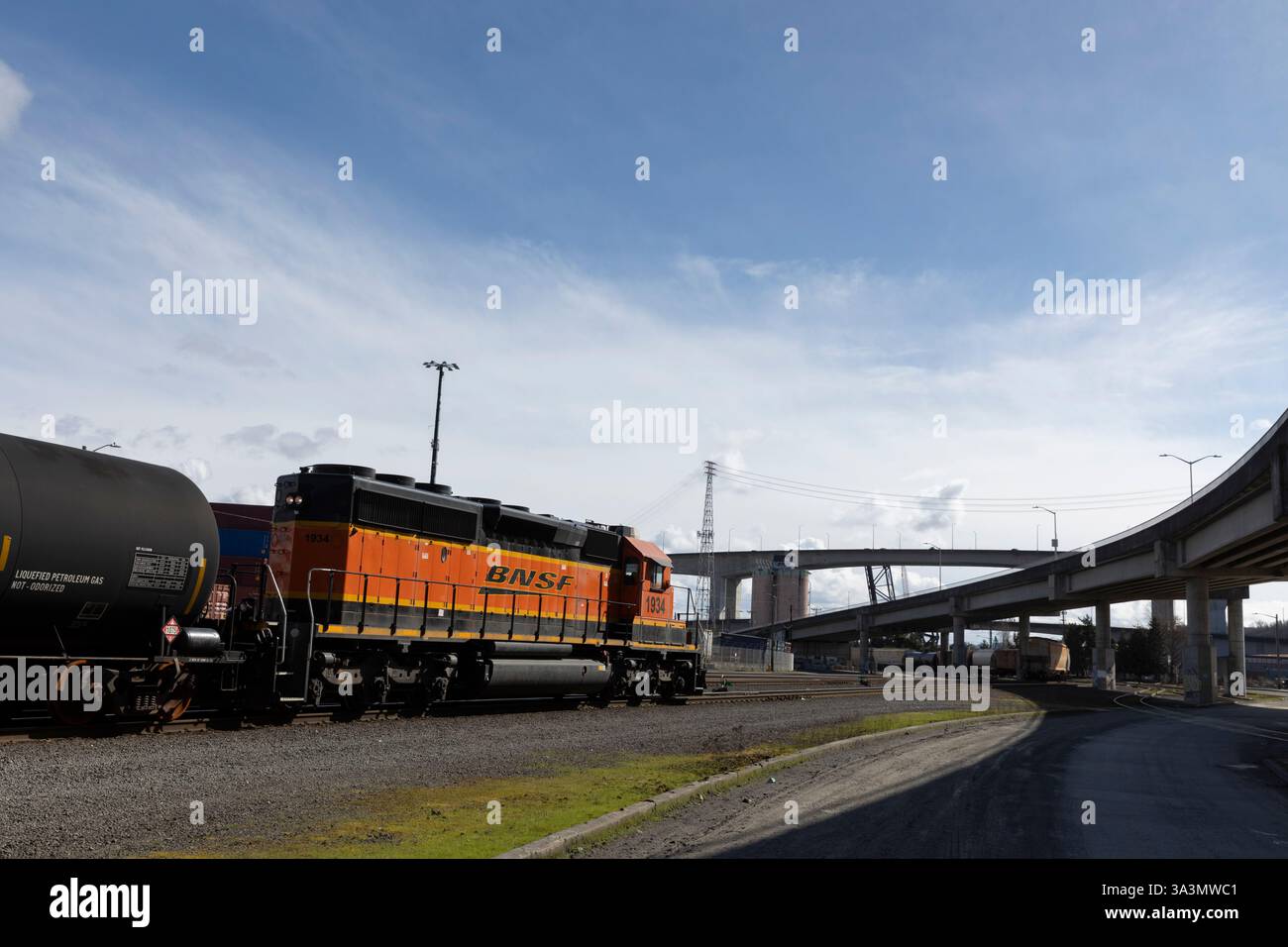 Seattle, Washington, USA. 16th March 2025. A freight train leaves ...