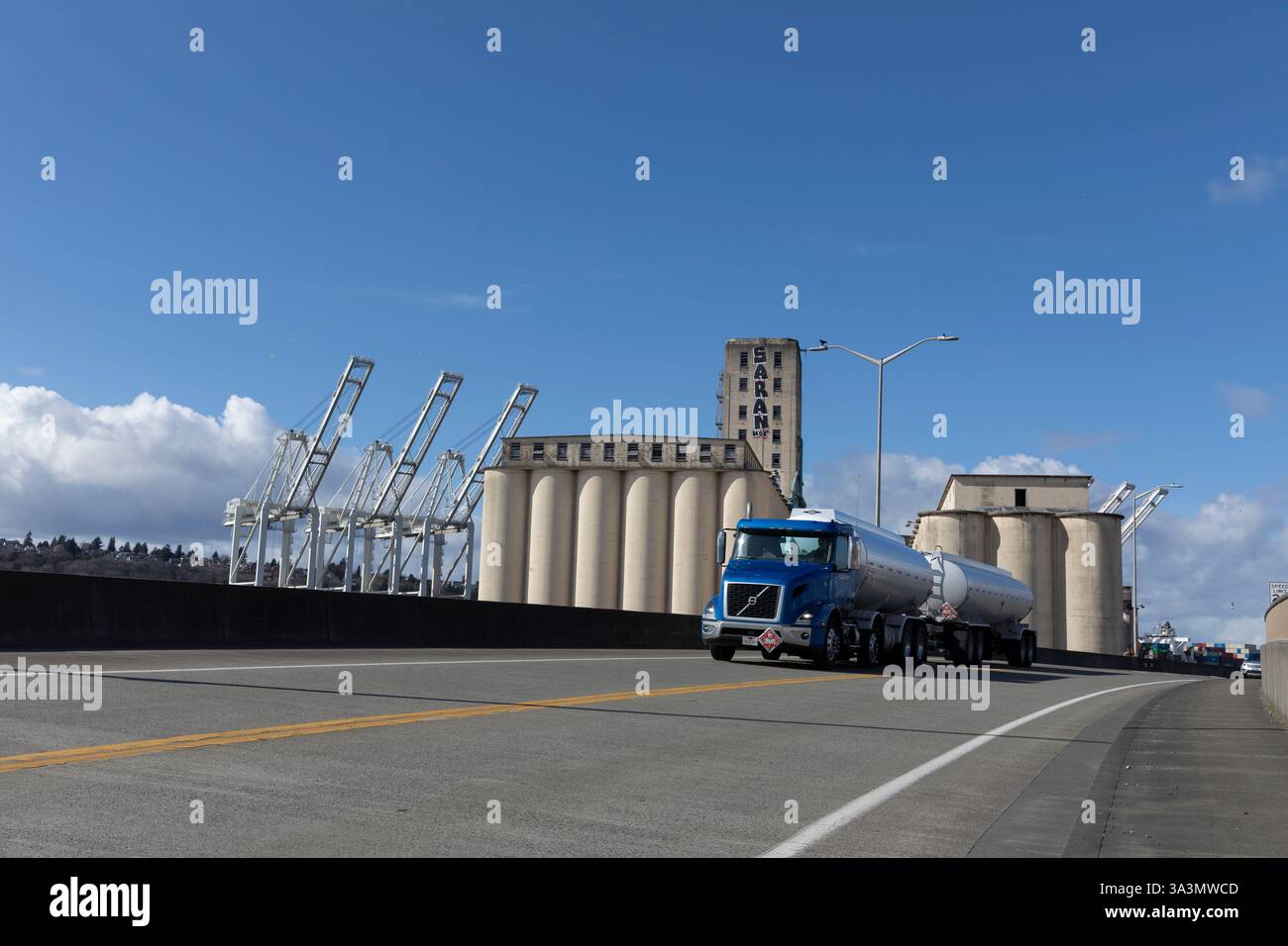 Seattle, Washington, USA. 16th March 2025. A tanker truck leaves ...