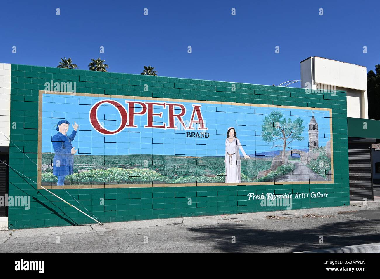 RIVERSIDE, CALIFORNIA - 23 FEB 2025: Opera Brand mural on a building in ...