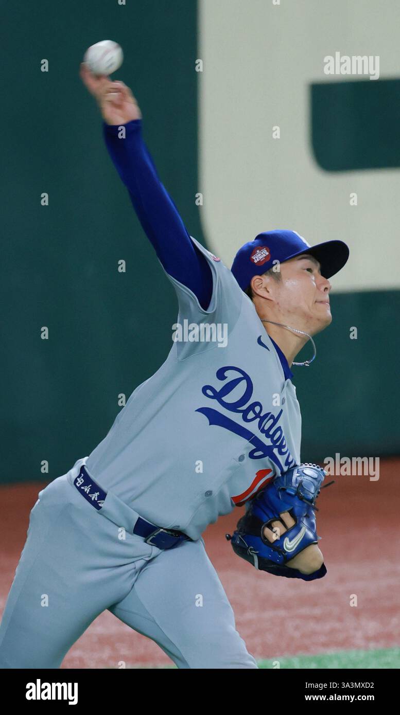 Japanese pitcher Yoshinobu Yamamoto of Los Angeles Dodgers attends a ...