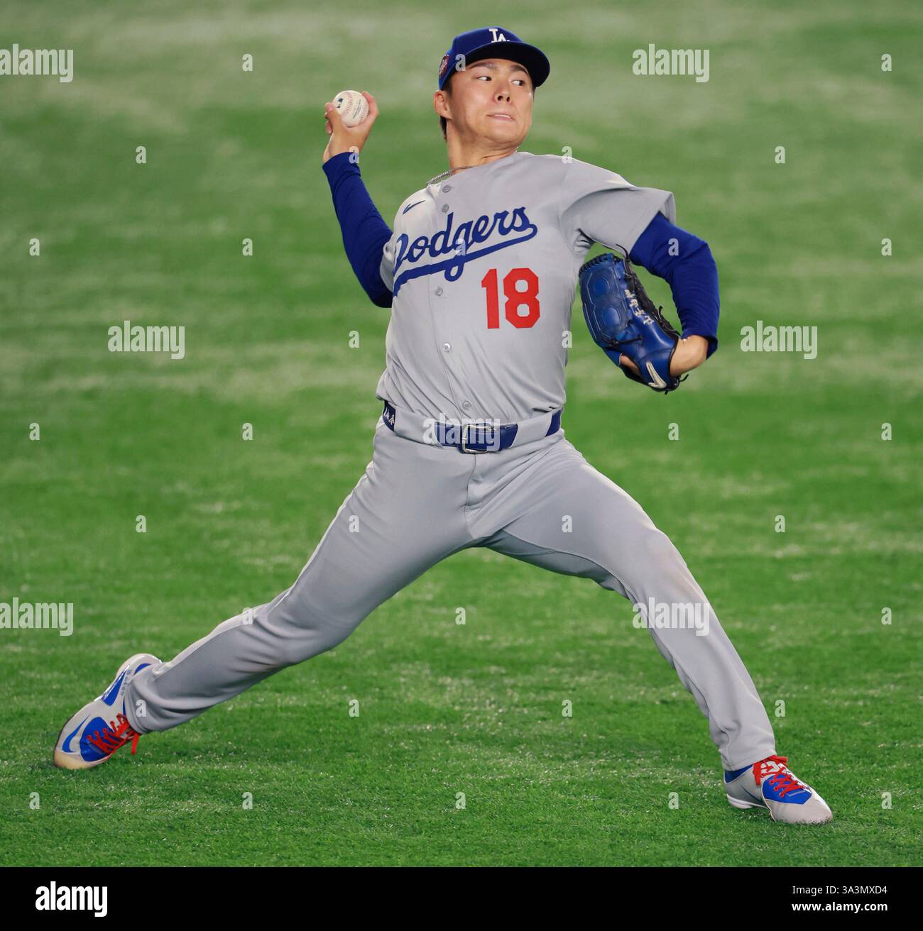Japanese pitcher Yoshinobu Yamamoto of Los Angeles Dodgers attends a ...