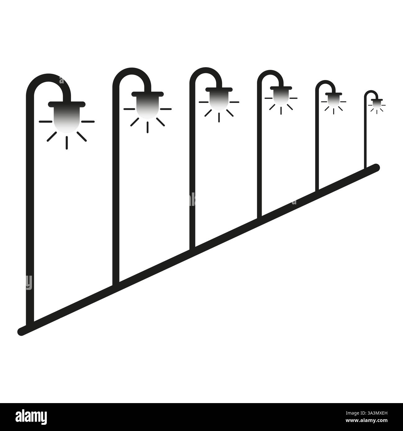 Street lamp icons. Illuminated vector symbols. Curved pole shapes ...