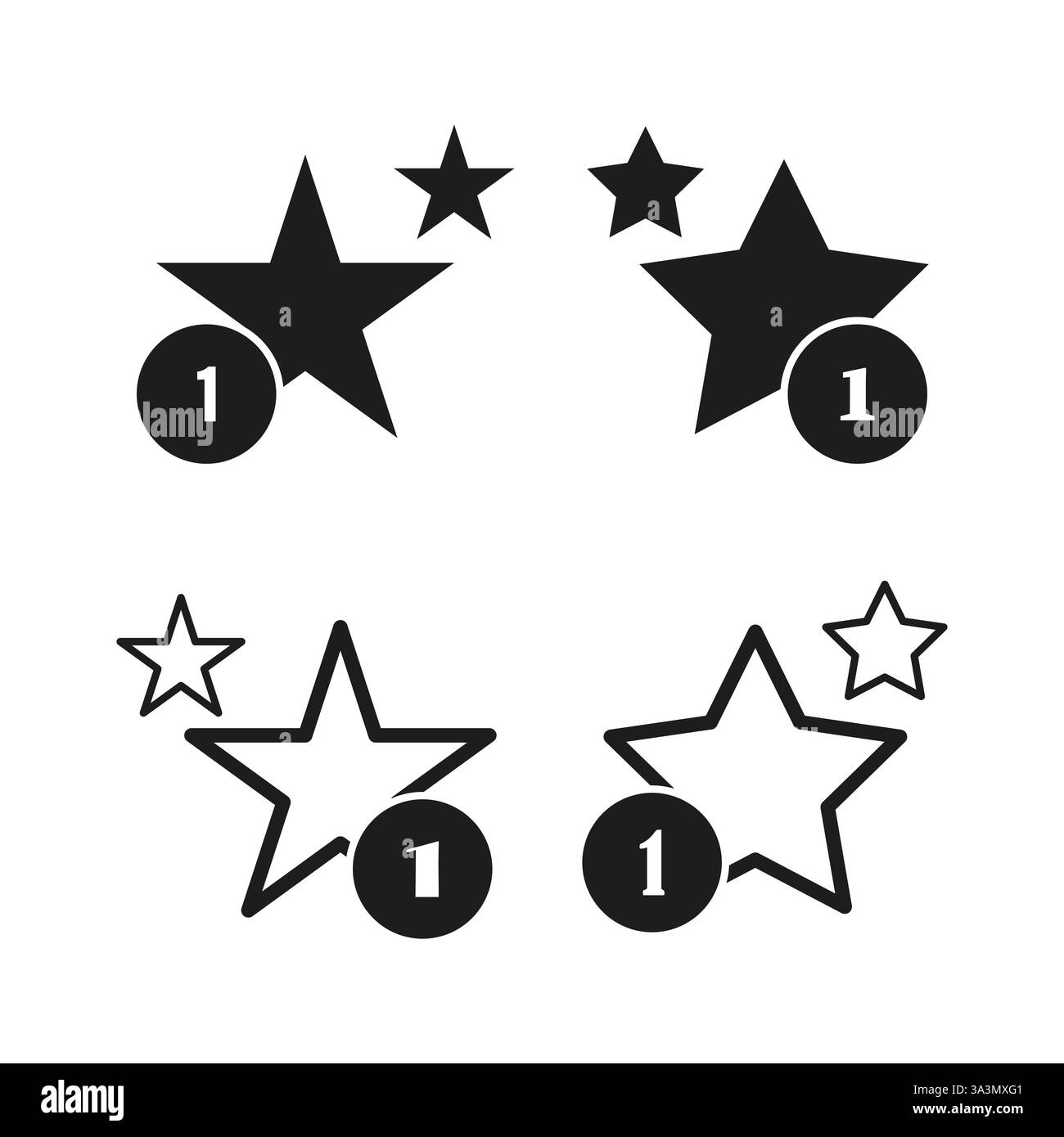 Ranked star icon. Number one badge. Award rating symbol. Black vector ...