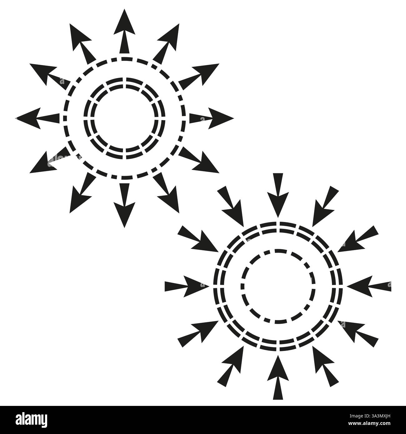 Abstract arrow circles. Dynamic radial elements. Black white contrast ...