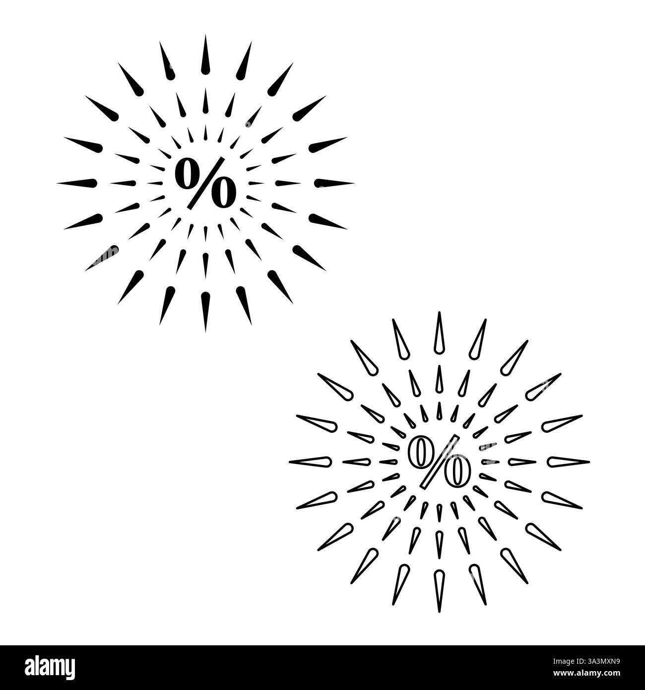Percent sign icons. Black vector symbols. Starburst line shapes. White ...