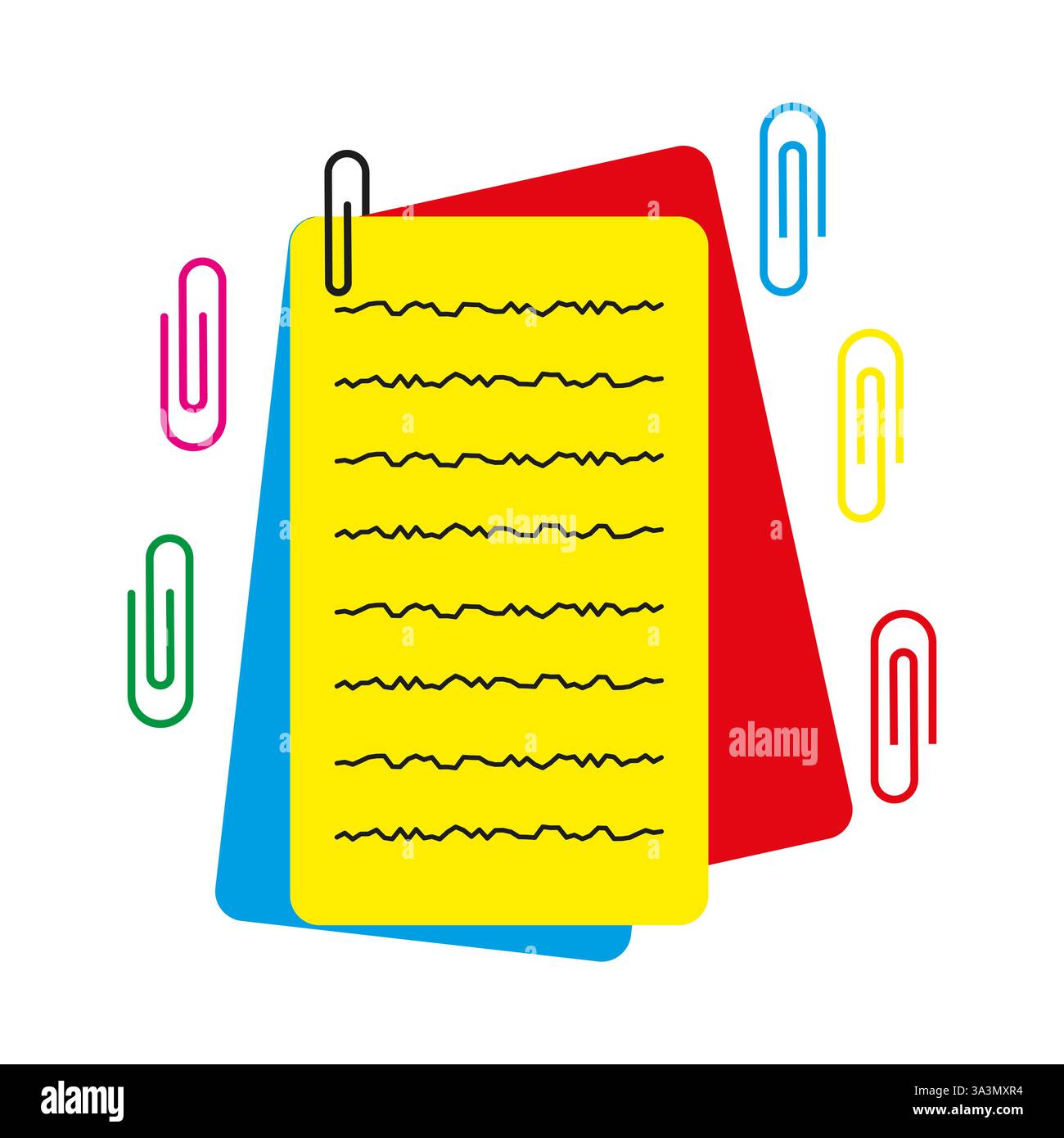 Colorful paper icon. Office document sheets. Paperclip stationery ...