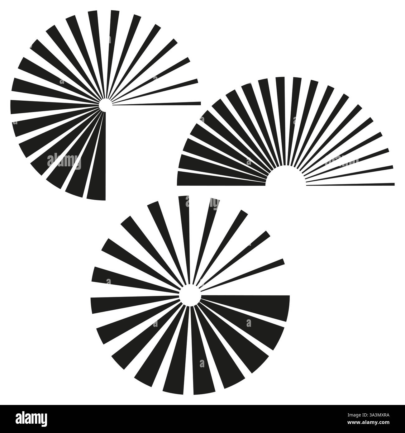 Radial burst shape. Black geometric fan. Abstract motion pattern. Vector sunburst design Stock ...