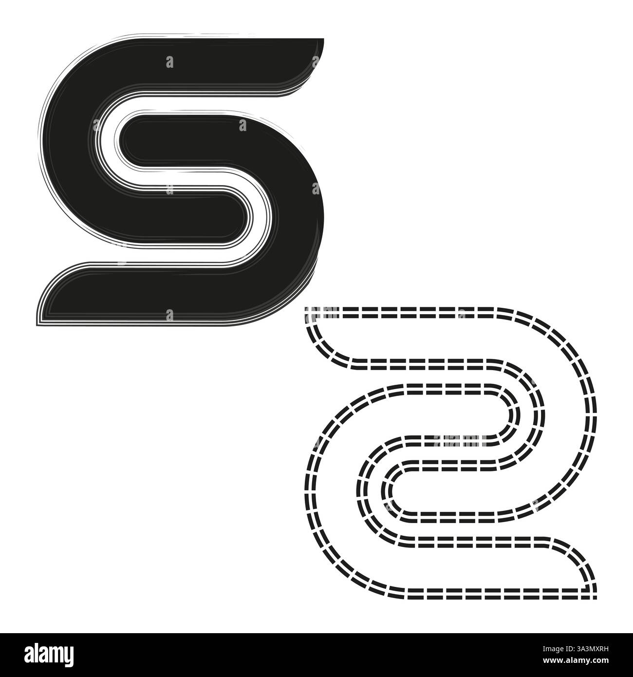 Letter S symbol. Bold curve design. Black outline shape. White ...