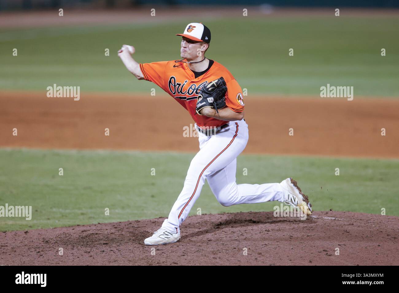Sarasota FL USA; Baltimore Orioles pitcher Cameron Weston (27) delivers ...
