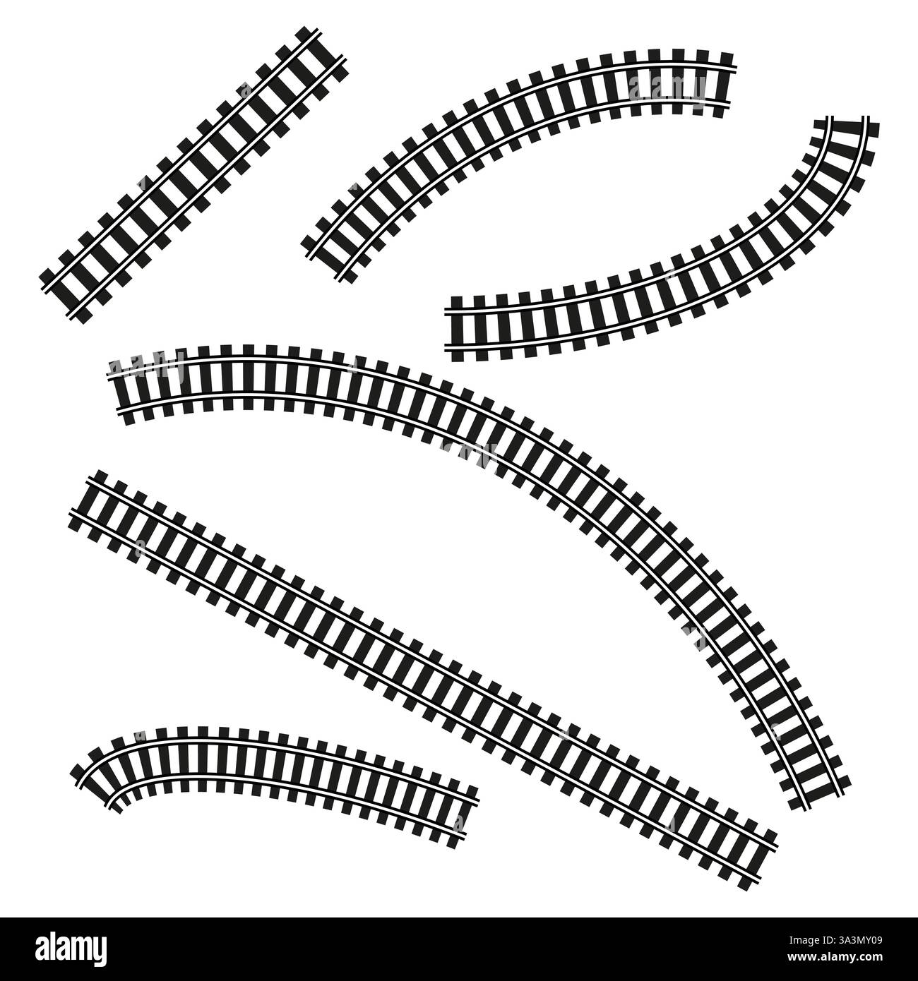 Rail track icons. Black vector symbols. Curved line shapes. White ...