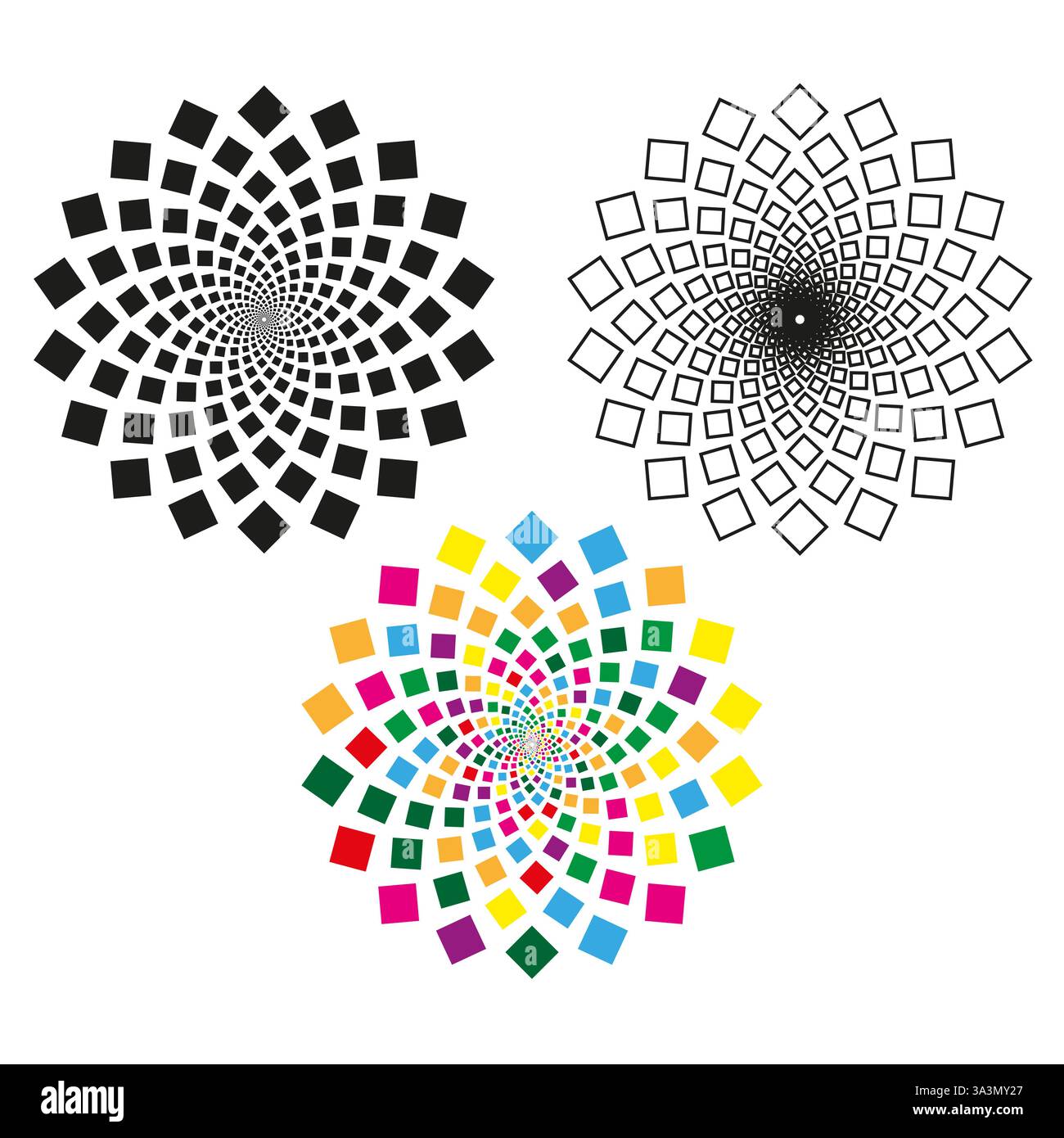 Spiral geometric shapes. Rotating square pattern. Colorful abstract ...