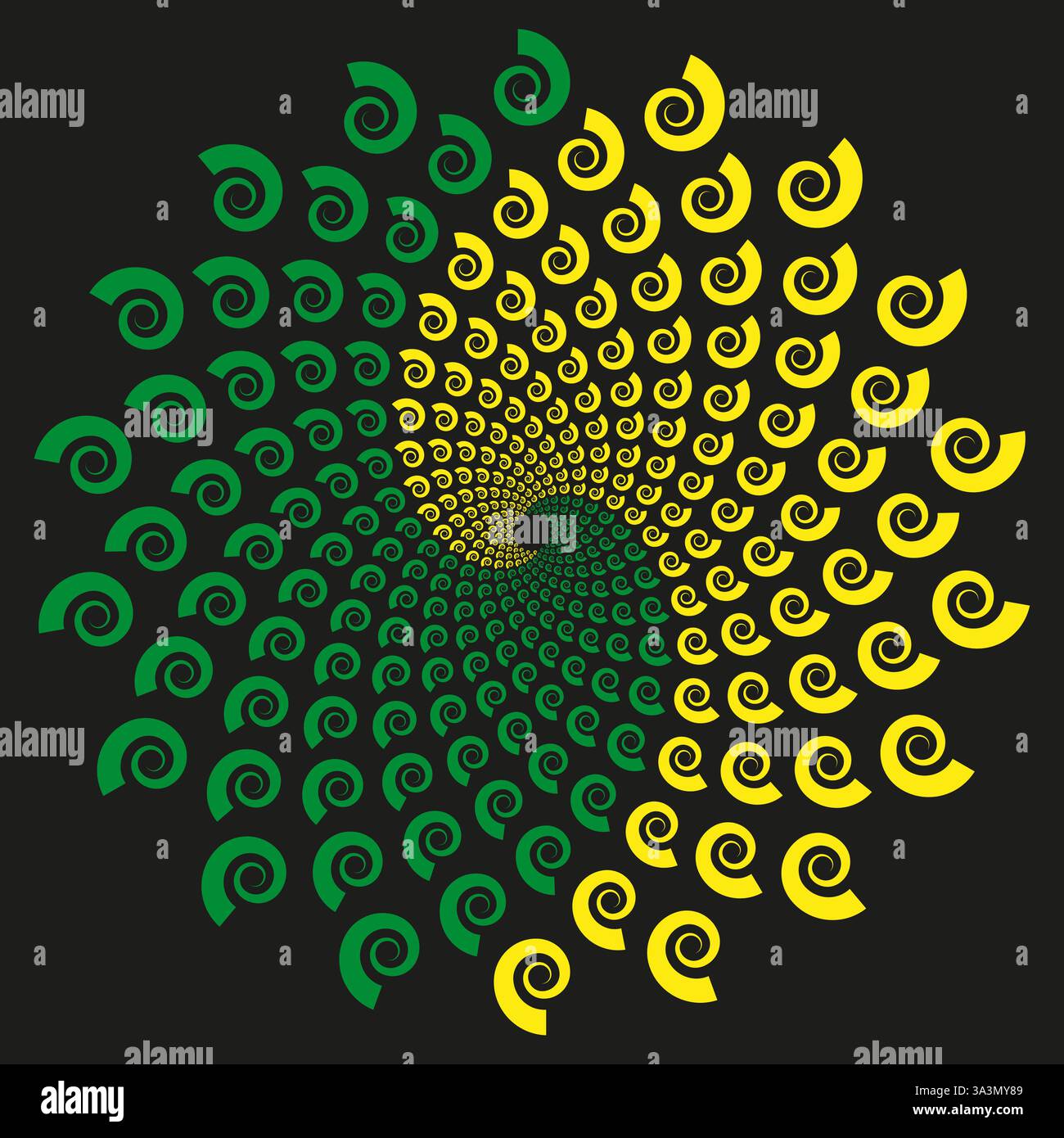 Green yellow spiral. Optical illusion pattern. Rotating fractal shape ...