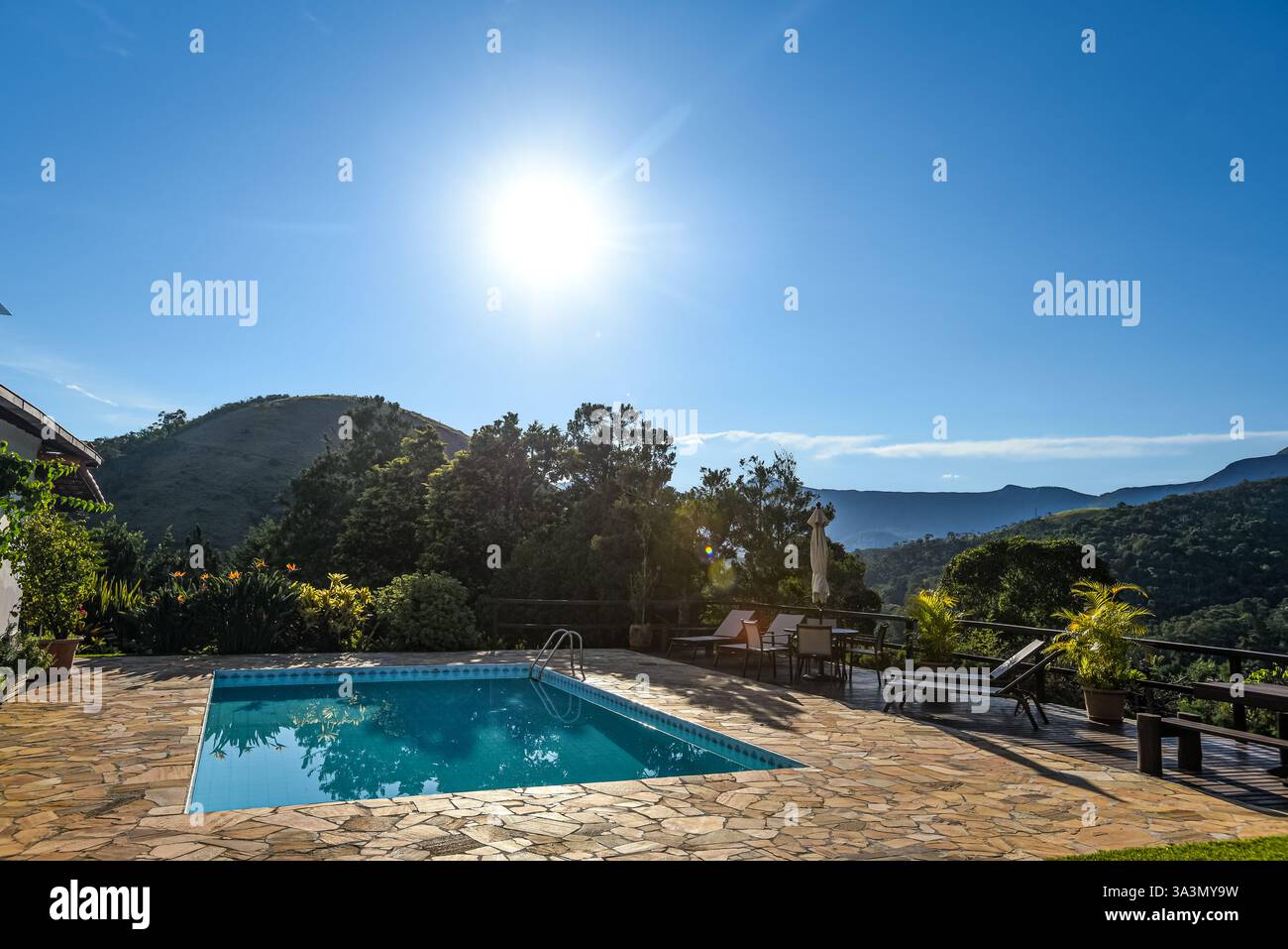 Relaxing Retreat with a Swimming Pool and Scenic Hills in Brazil Stock ...