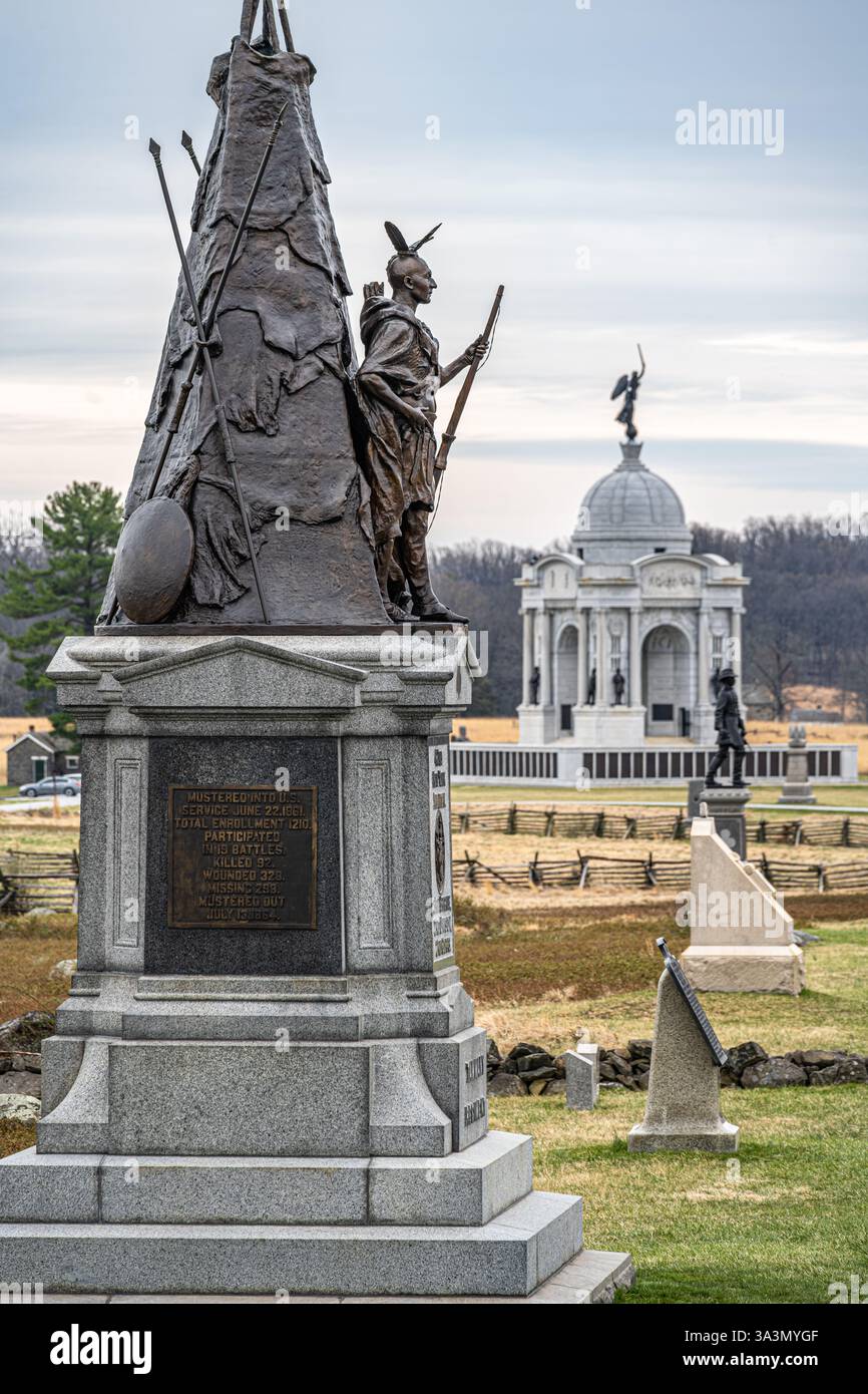 statue of Chief Tammany on the 42nd New York Volunteer Infantry Regiment Monument, at Gettysburg ...