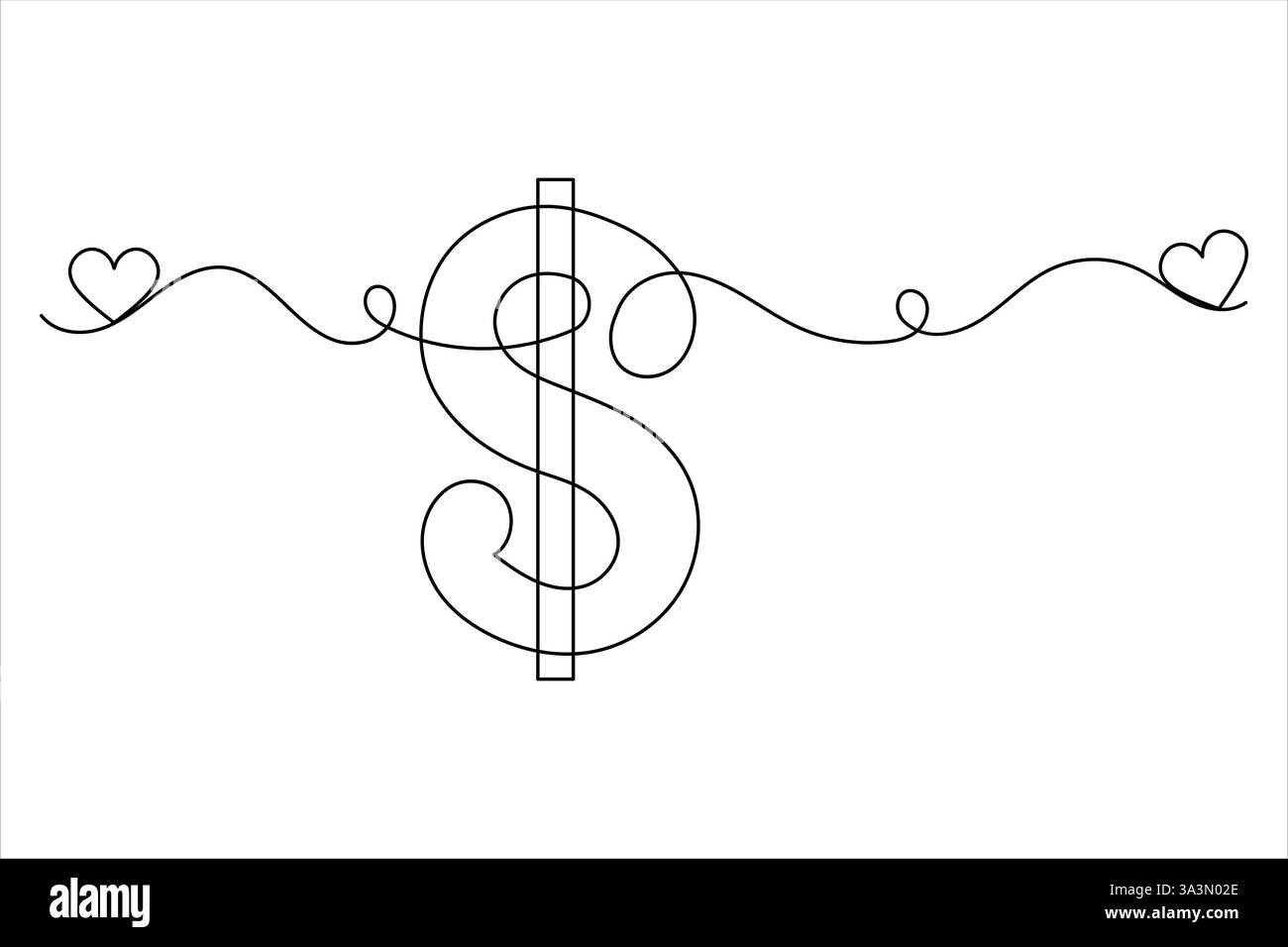 Dollar sign icon one line drawing and isolated continuous outline ...