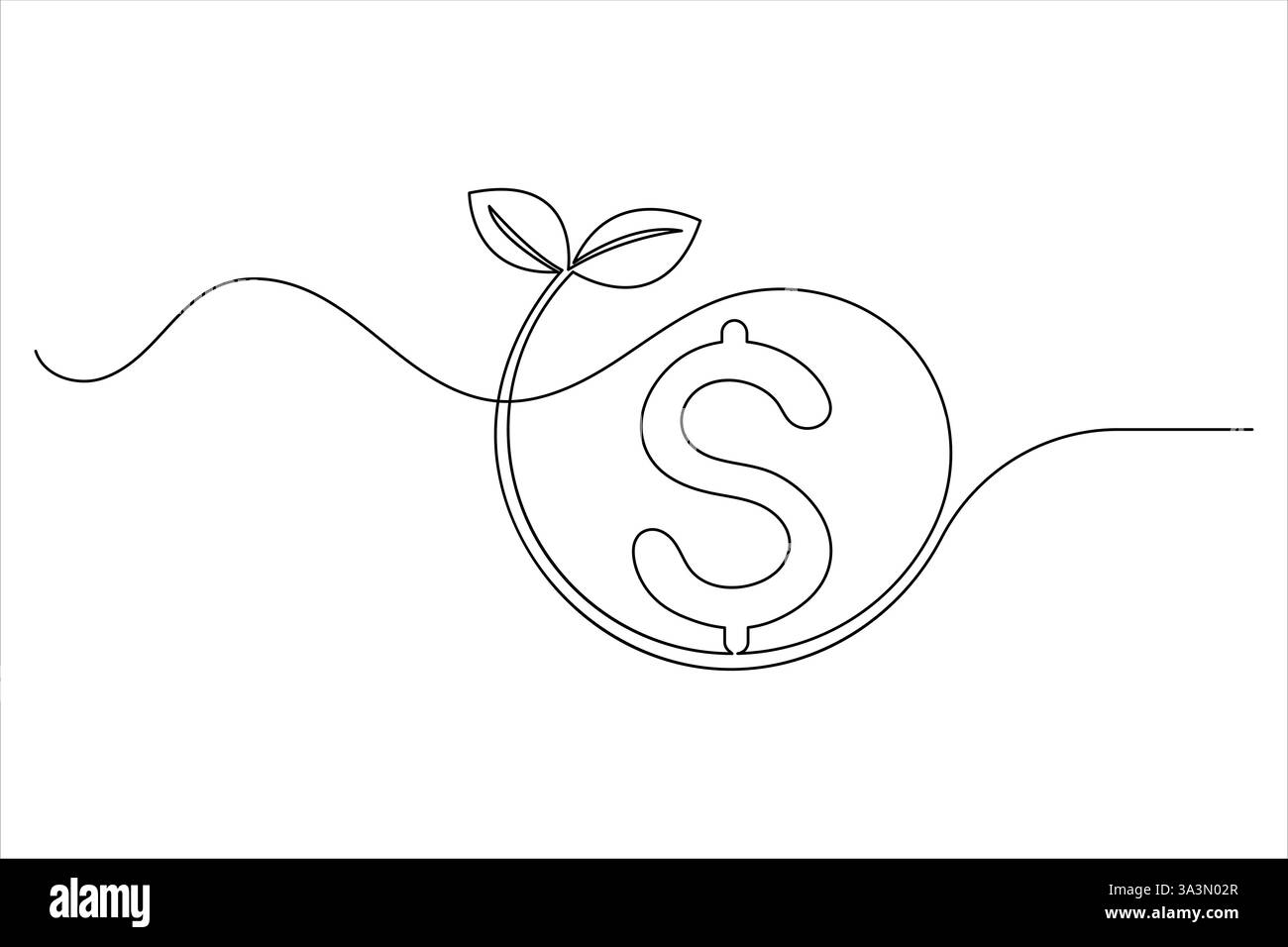 Dollar sign icon one line drawing and isolated continuous outline ...