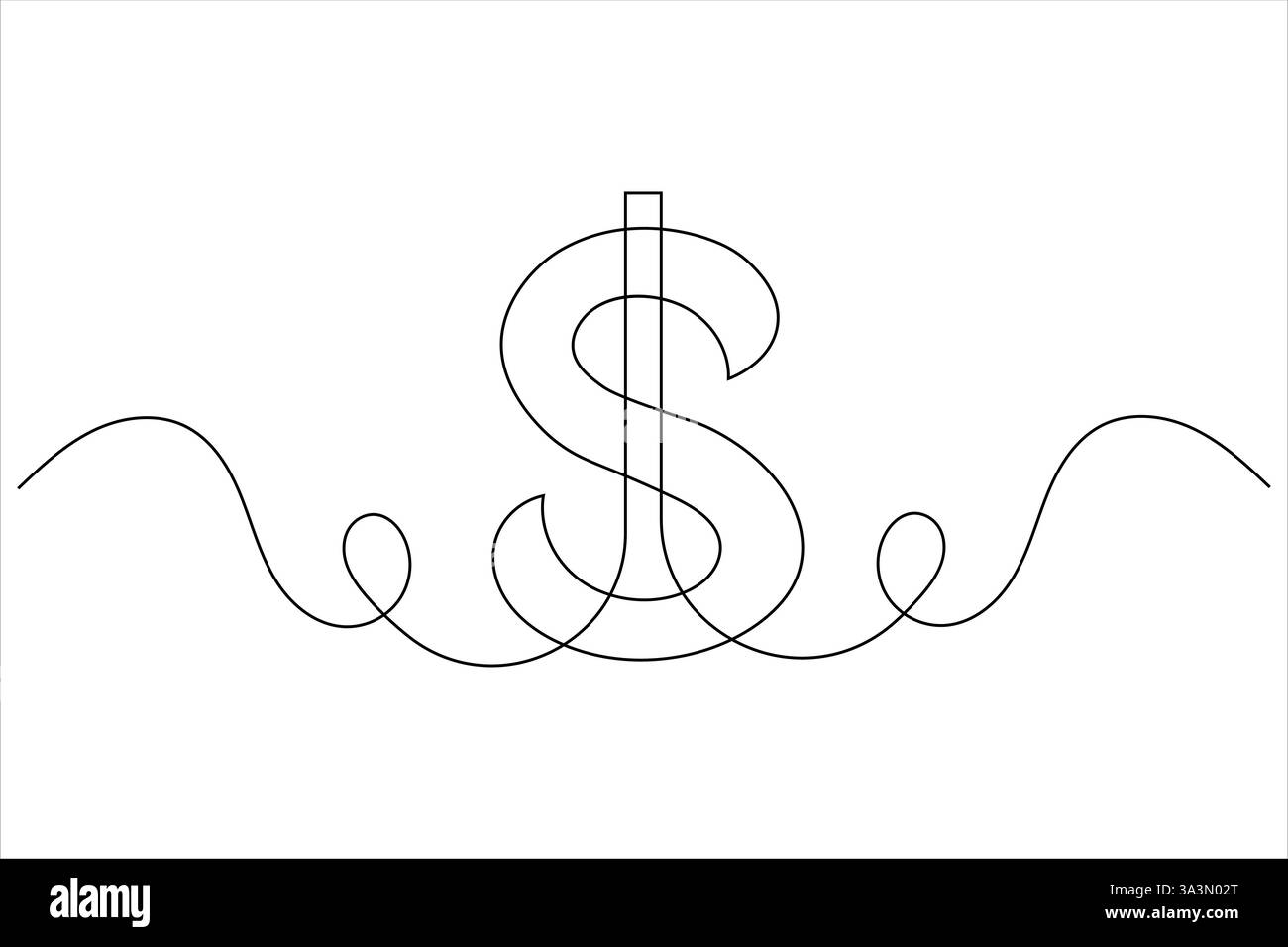 Dollar sign icon one line drawing and isolated continuous outline ...