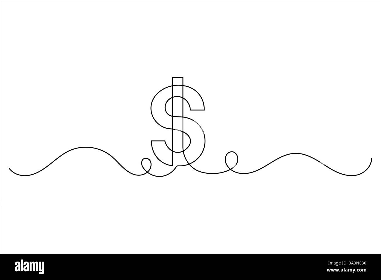 Dollar sign icon one line drawing and isolated continuous outline ...