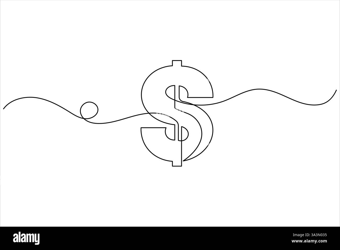 Dollar sign icon one line drawing and isolated continuous outline ...