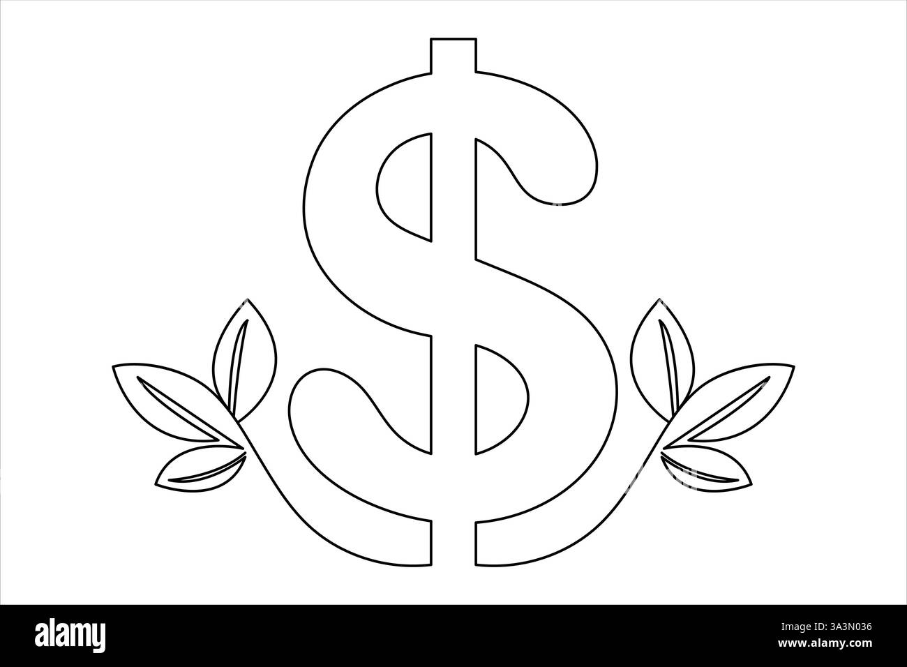 Dollar sign icon one line drawing and isolated continuous outline ...