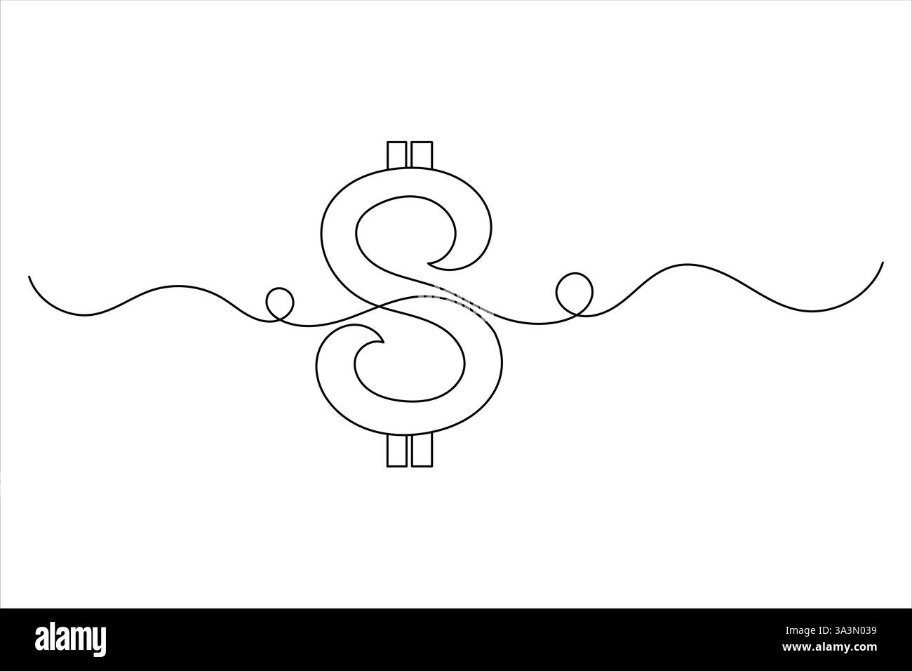 Dollar sign icon one line drawing and isolated continuous outline ...