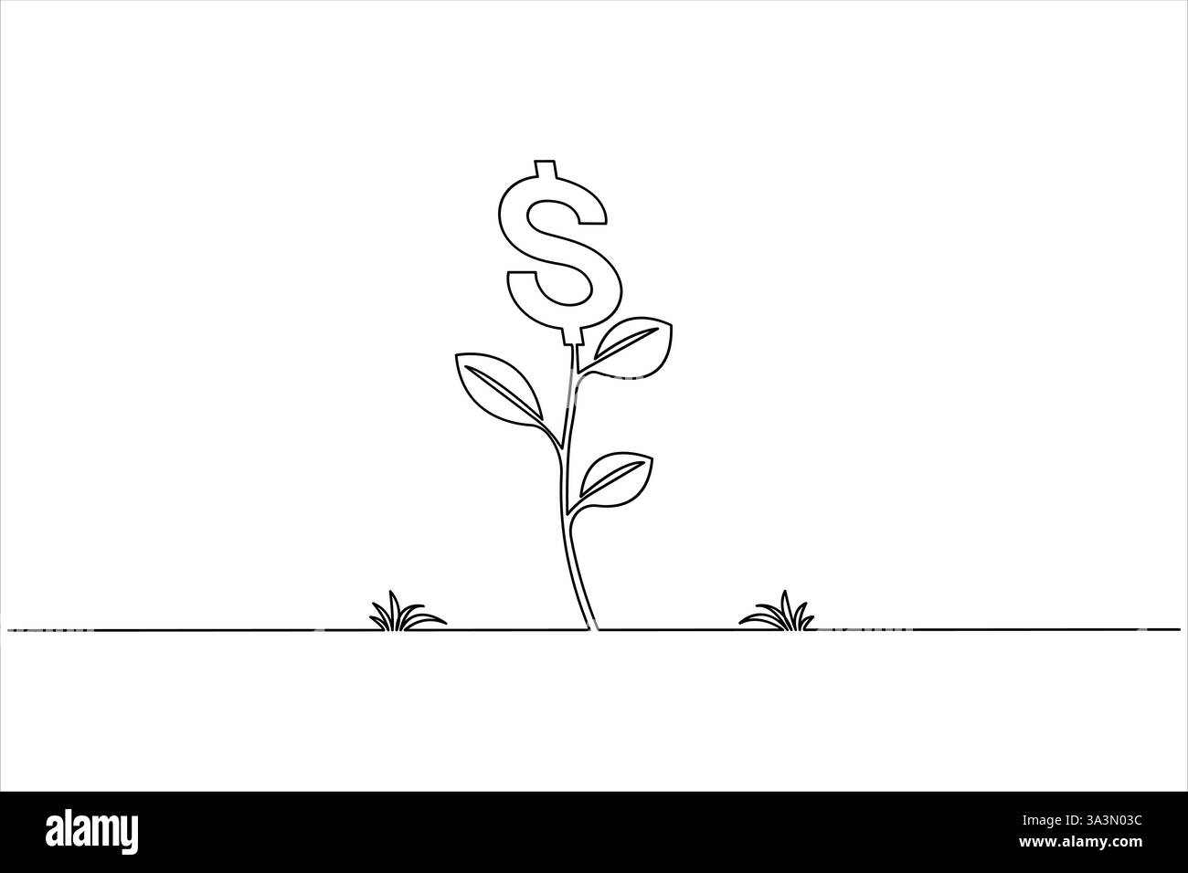 Dollar sign icon one line drawing and isolated continuous outline ...