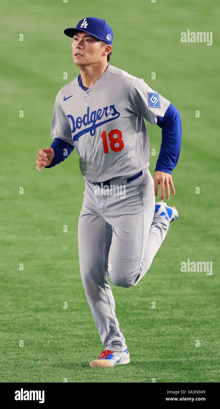 Japanese pitcher Yoshinobu Yamamoto of Los Angeles Dodgers attends a ...