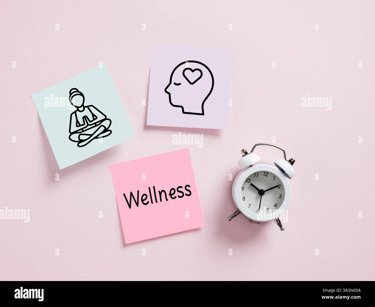 Sticky notes with icons representing wellness, meditation and self care ...