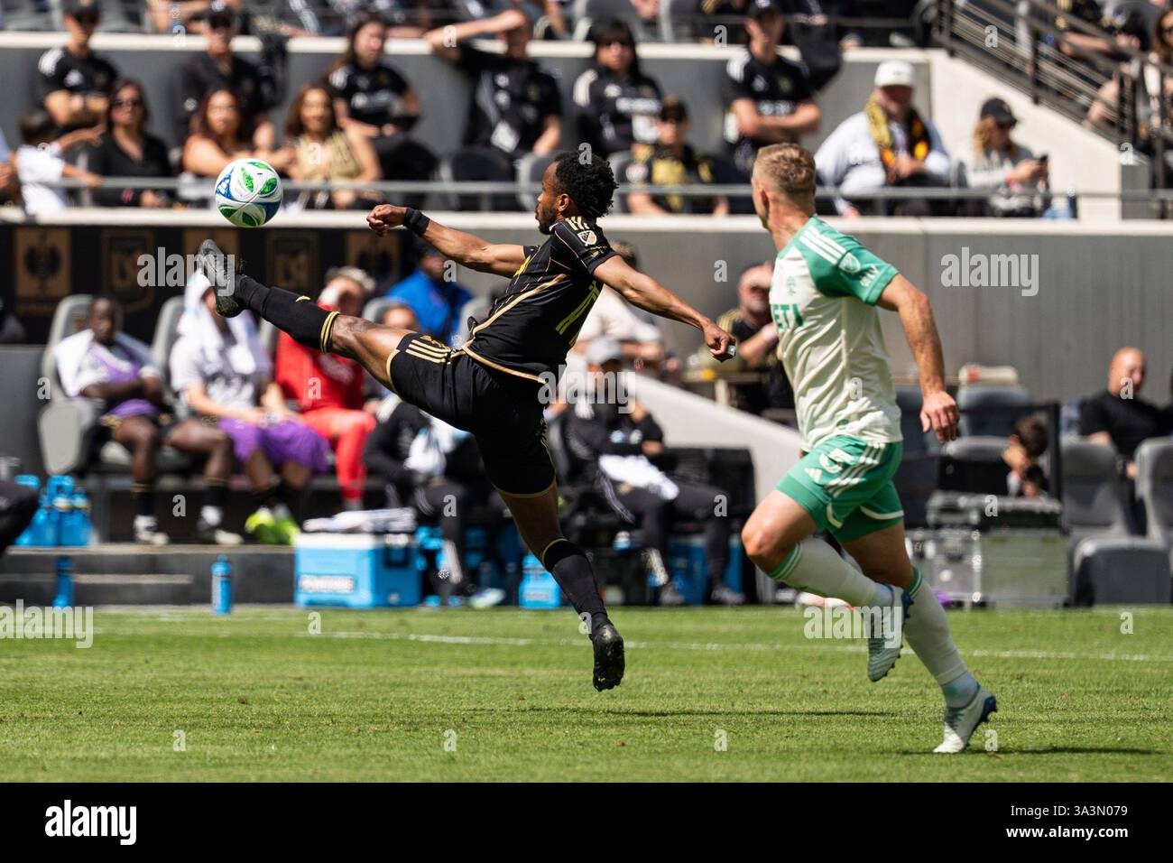 LAFC forward Jeremy Ebobisse (17) stretches out to gain possession ...