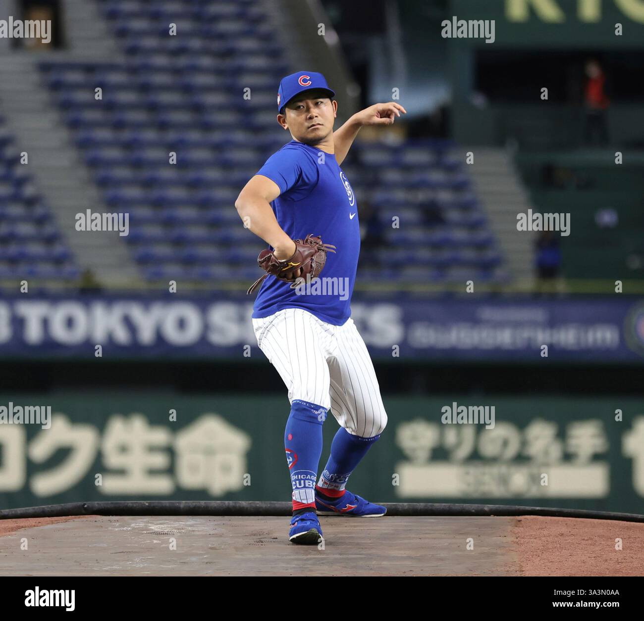 Japanese pitcher Shota Imanaga of Chicago Cubs attends a practice prior ...