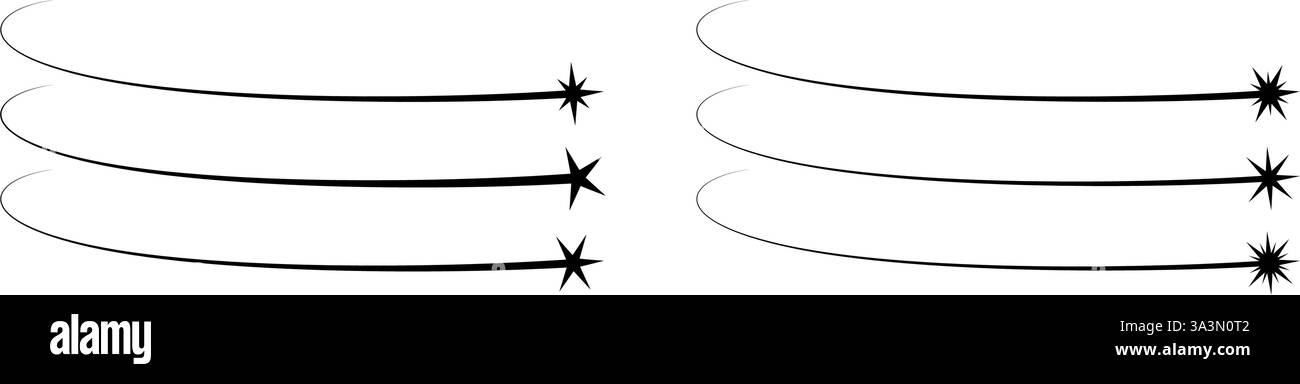 Falling star shape. Comet trail icons set. Abstract shooting star ...