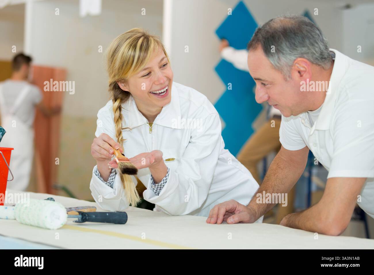 happy woman painter in class Stock Photo - Alamy