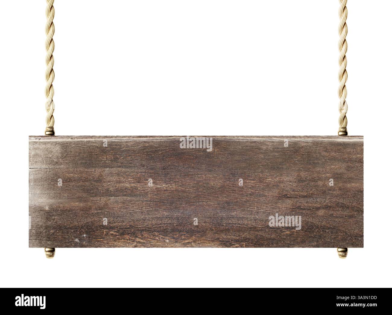 Decorative background with old board hanging on rope. Vintage wood ...
