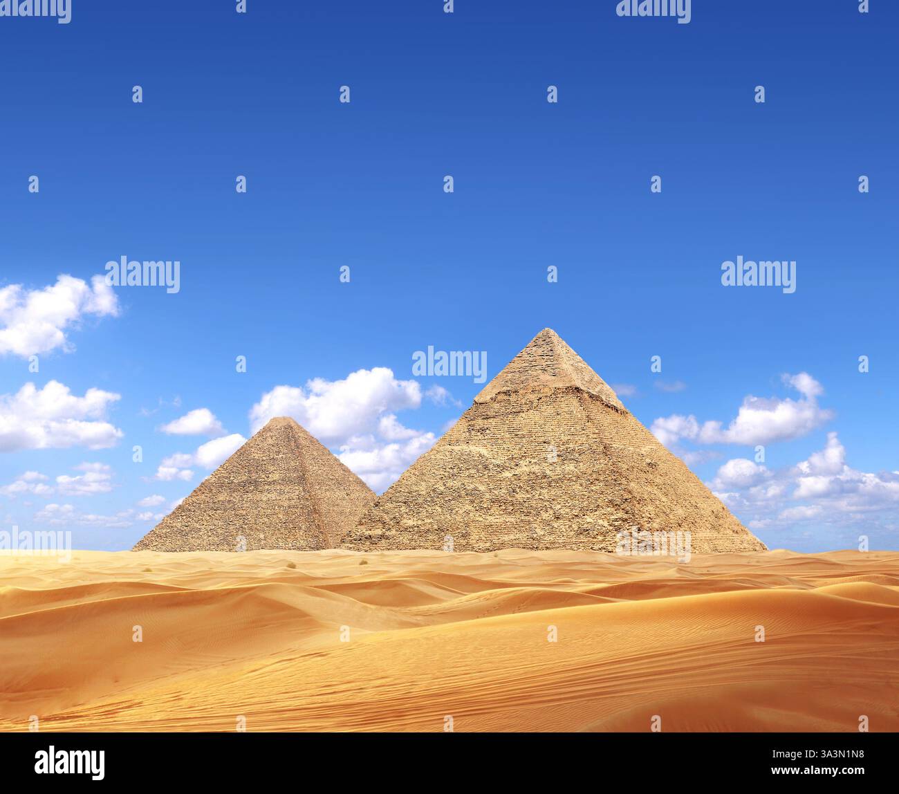 Famous Great Pyramids of Chephren and Cheops, Cairo, Egypt. Two of the ...