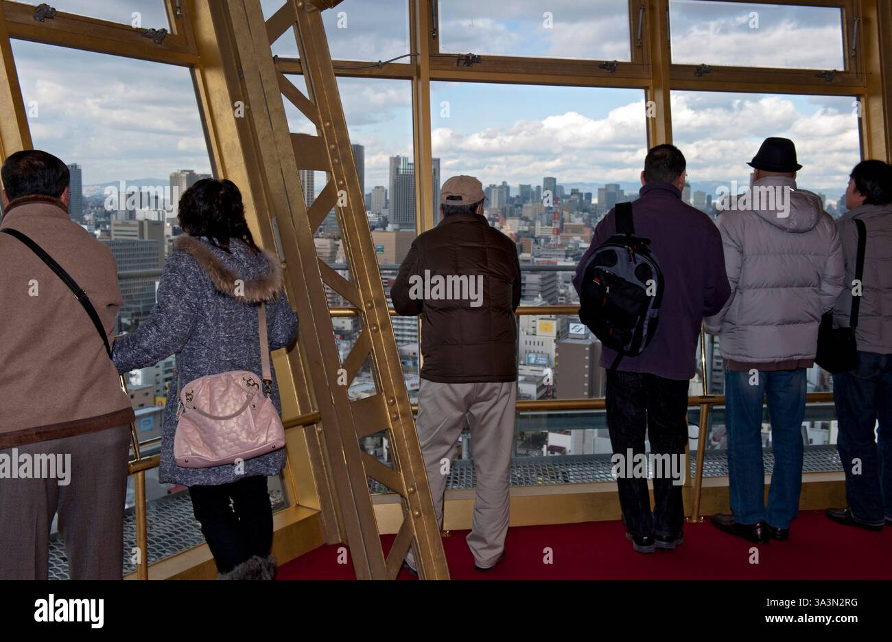 Visitors enjoying the bird's eye view of Osaka city from the ...