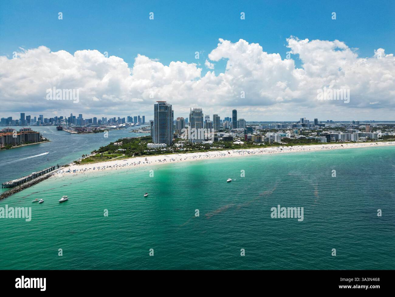 Aerial view of South Pointe Park. Miami Beach. Florida. USA. Weekend in ...