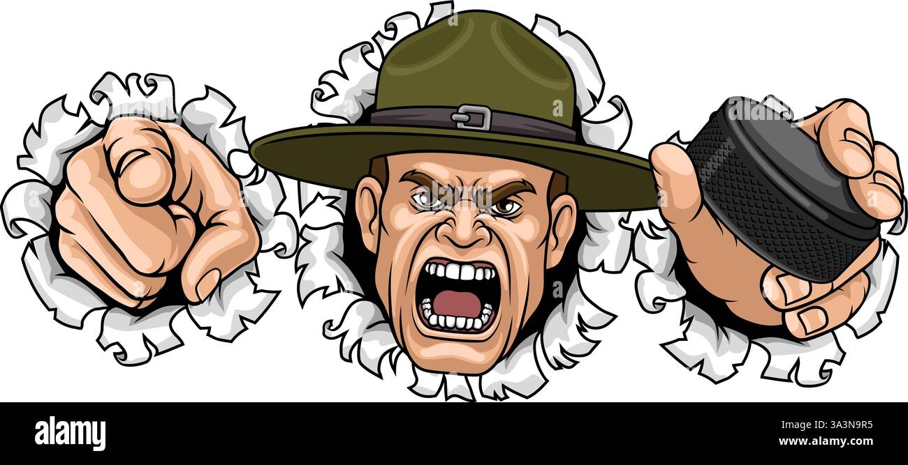 Drill Instructor Sergeant Ice Hockey Sports Mascot Stock Vector Image ...