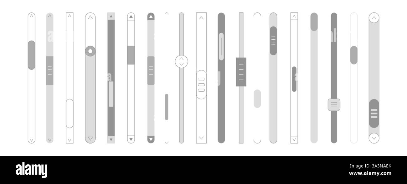 Vector set of scroll bars or vertical sliders. Web design elements for website or internet page ...