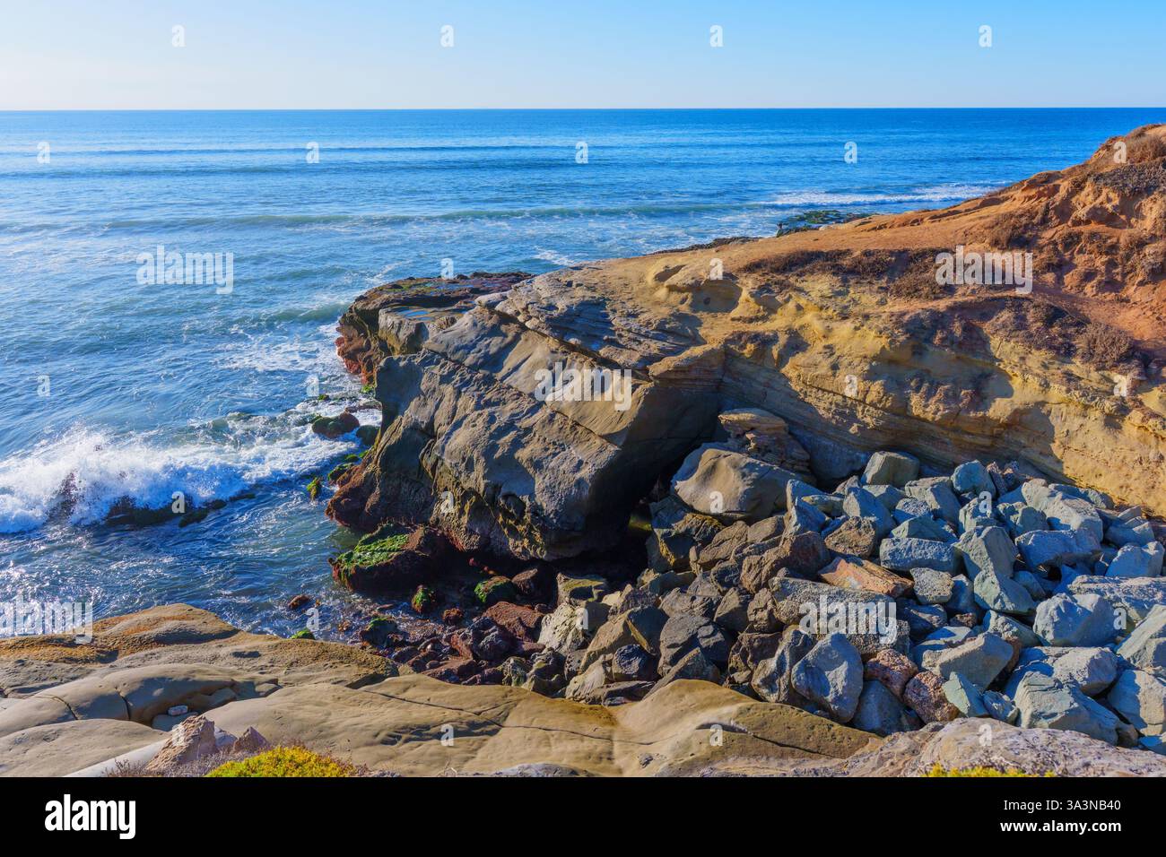 Captivating view of the rugged coastline in San Diego, featuring rocky ...