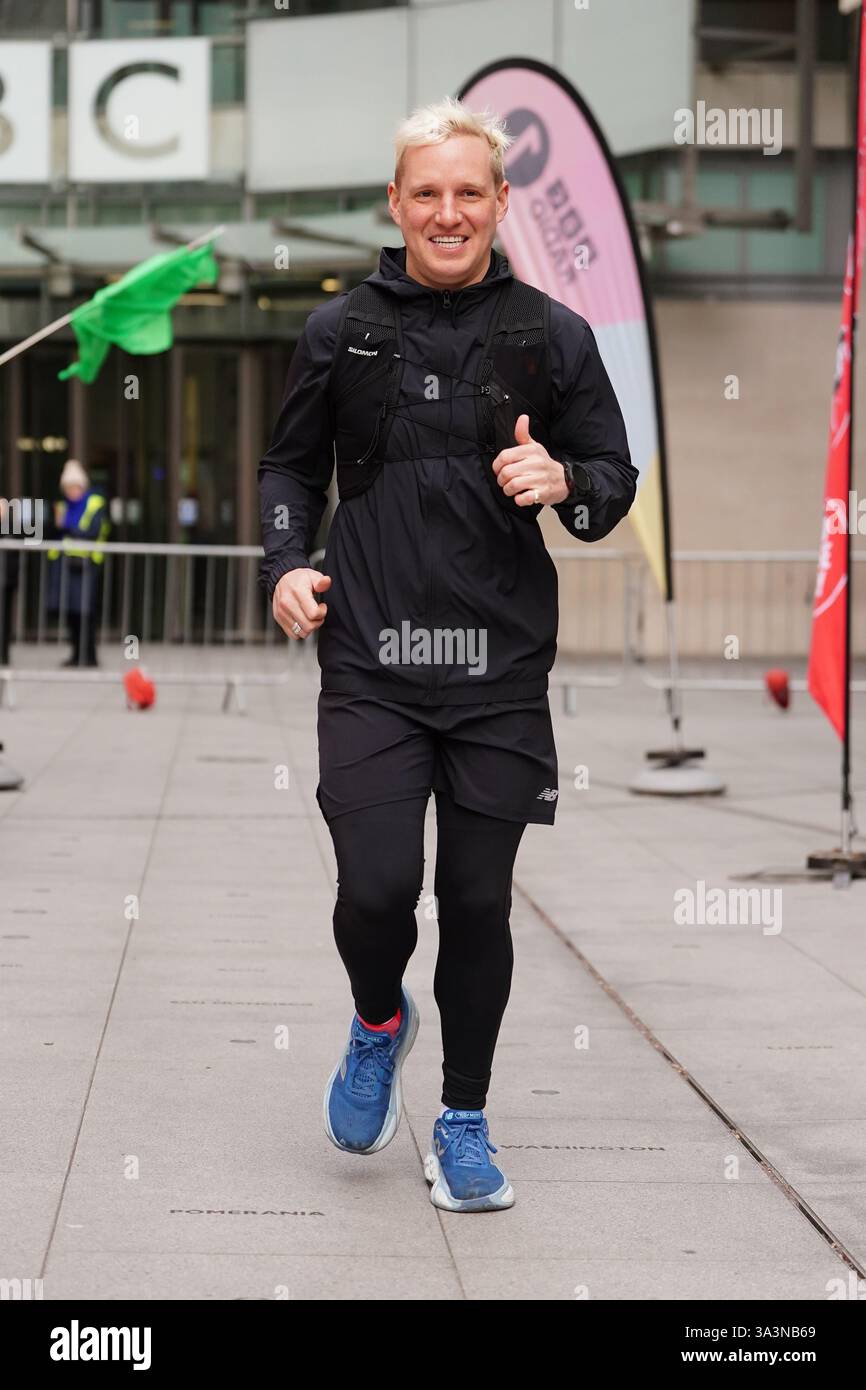 Radio 1 presenter Jamie Laing outside BBC Broadcasting House in London ...