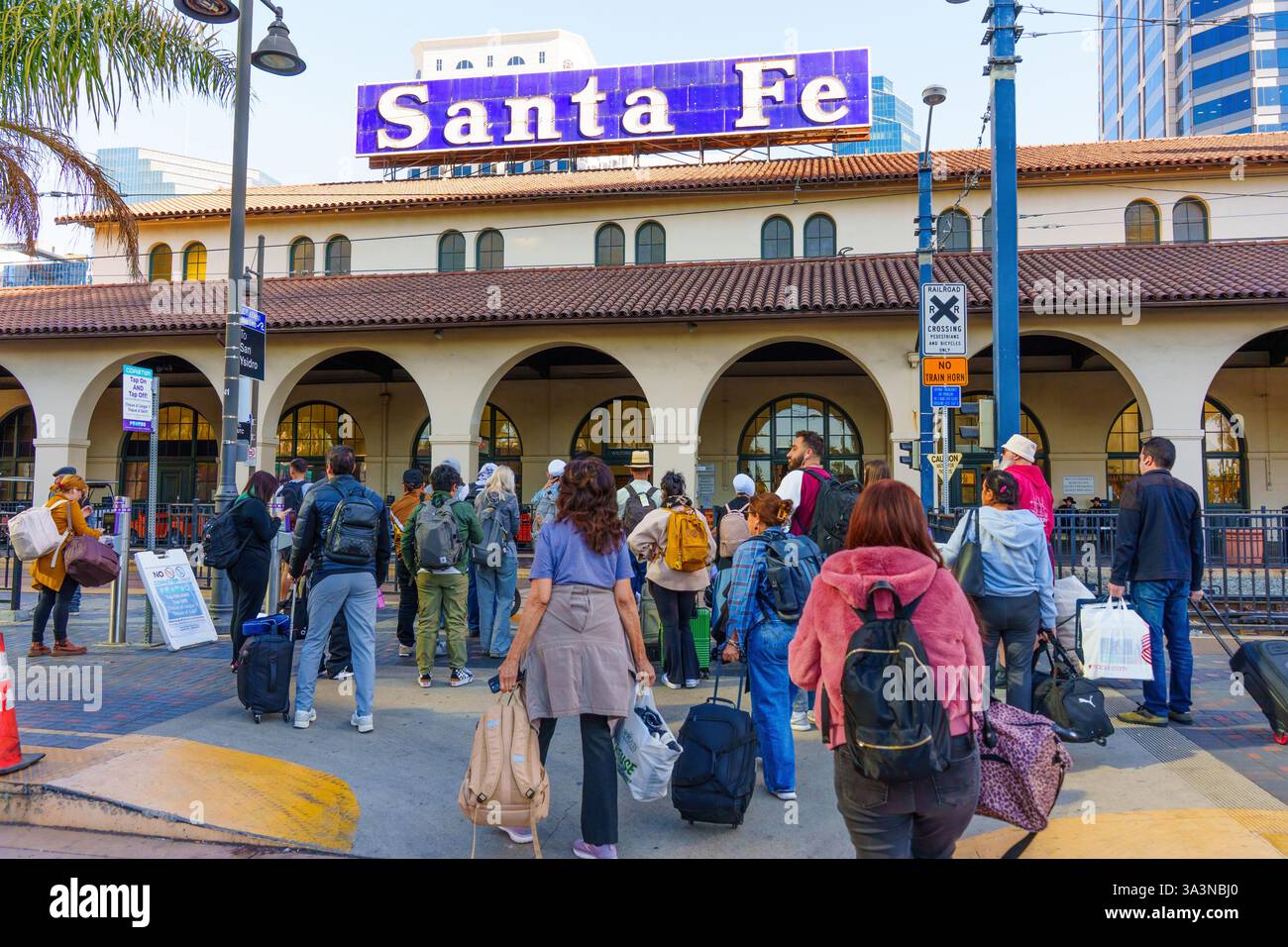 San Diego, California - January 14, 2025: Bustling scene at Santa Fe Depot in San Diego, with ...