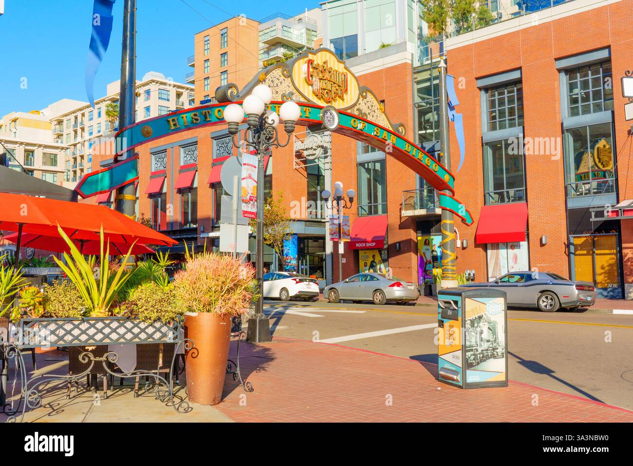San Diego, California - January 14, 2025: Gaslamp Quarter entrance sign ...