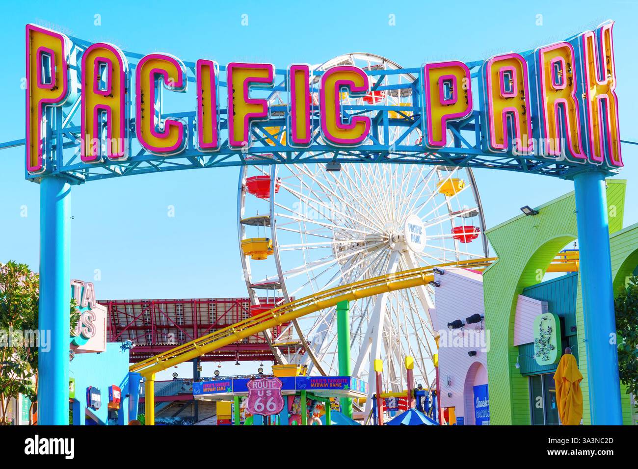 Santa Monica, California - January 16, 2025: Colorful entrance sign of ...
