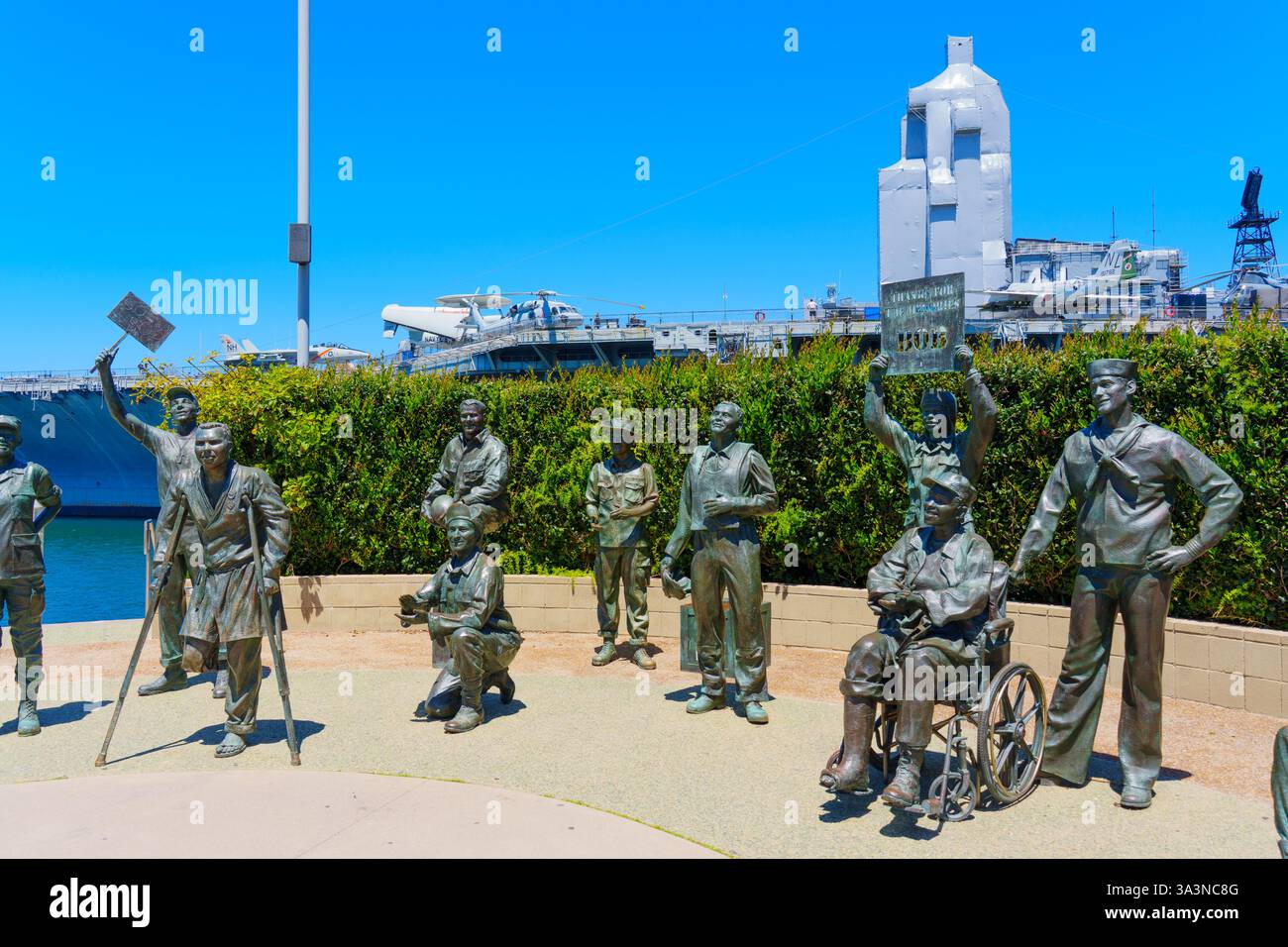 San Diego, California - April 16, 2024: Bronze statues depicting ...