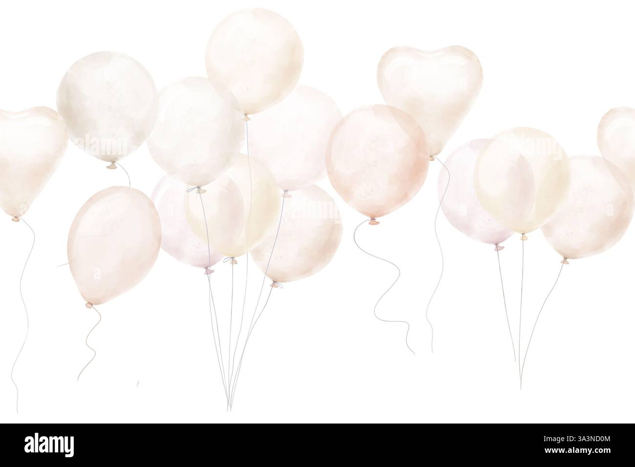 Light beige balloons round and oval. Watercolor digital illustration ...