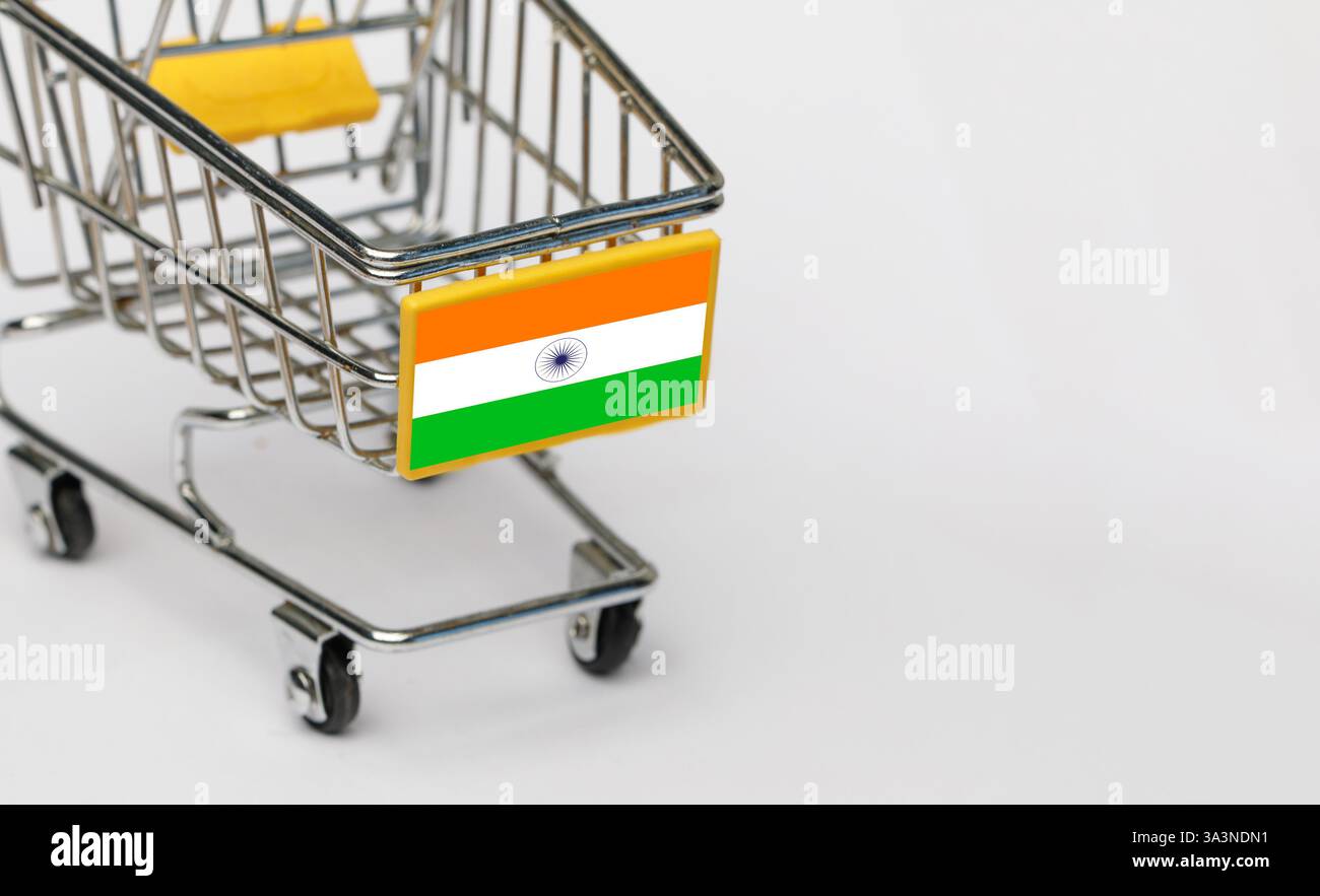 Shopping, VAT and retail in India concept. Shopping Cart with Indian ...